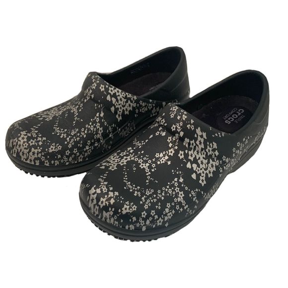 CROCS | Shoes | Crocs Clogs Neria Pro Black Silver Cherry Blossom ...